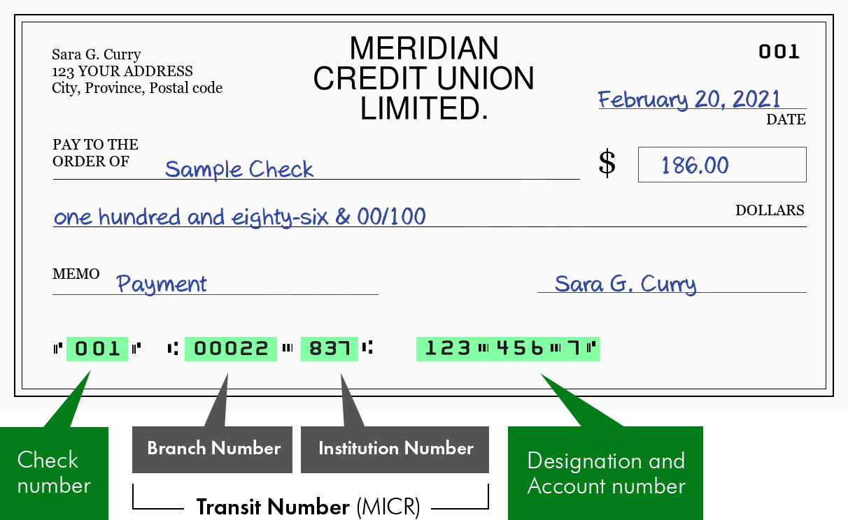 00022-837 — Transit Number for the Meridian Credit Union Limited. in ...