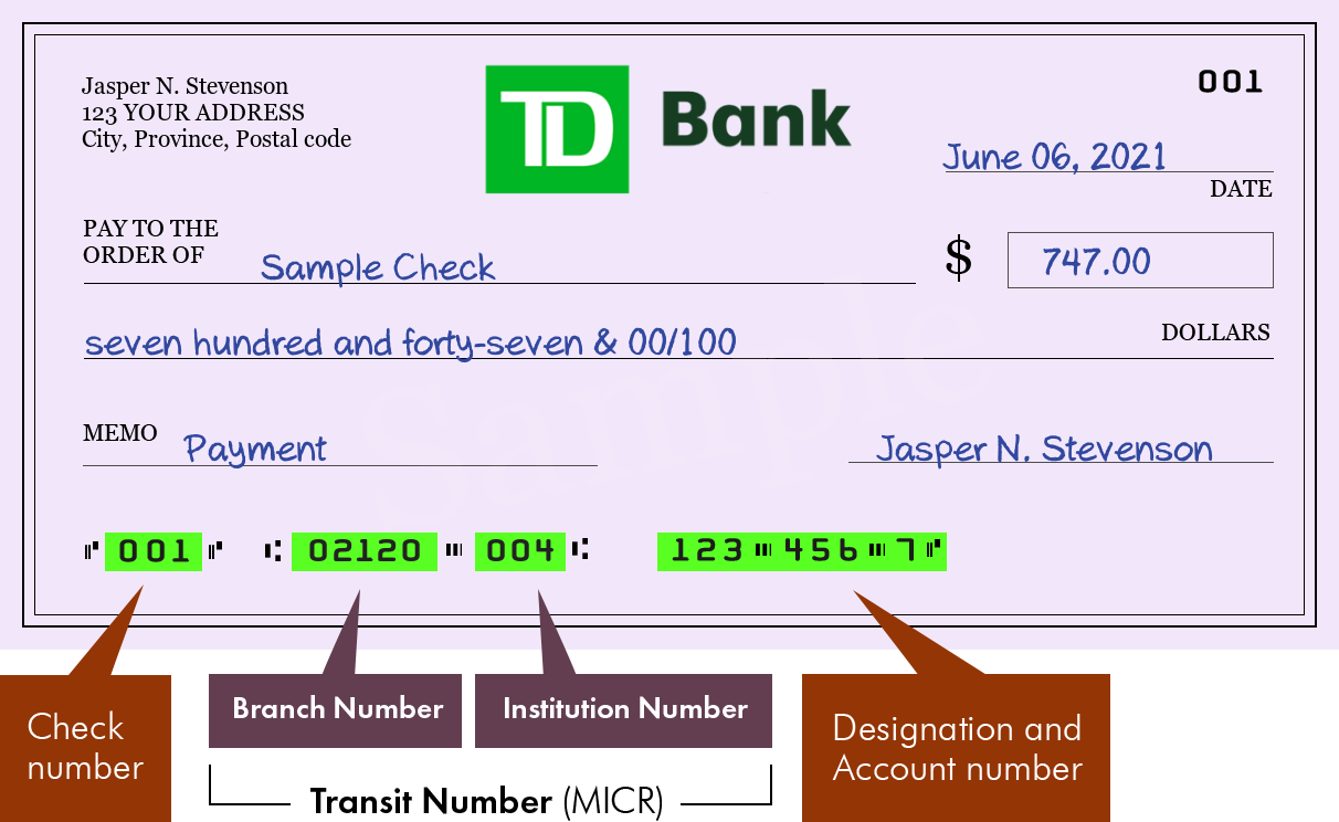 02120-004 — Transit Number for the The Toronto-dominion Bank in Richmond
