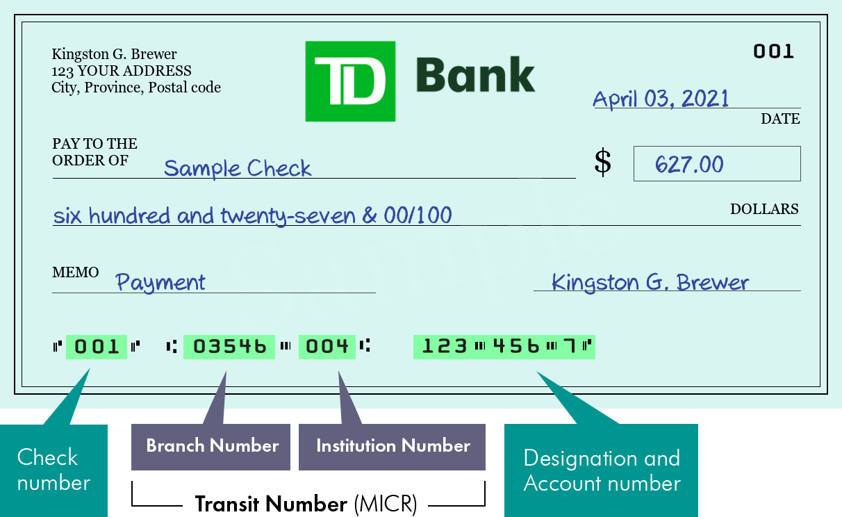 03546-004 — Transit Number for the The Toronto-dominion Bank in Ottawa