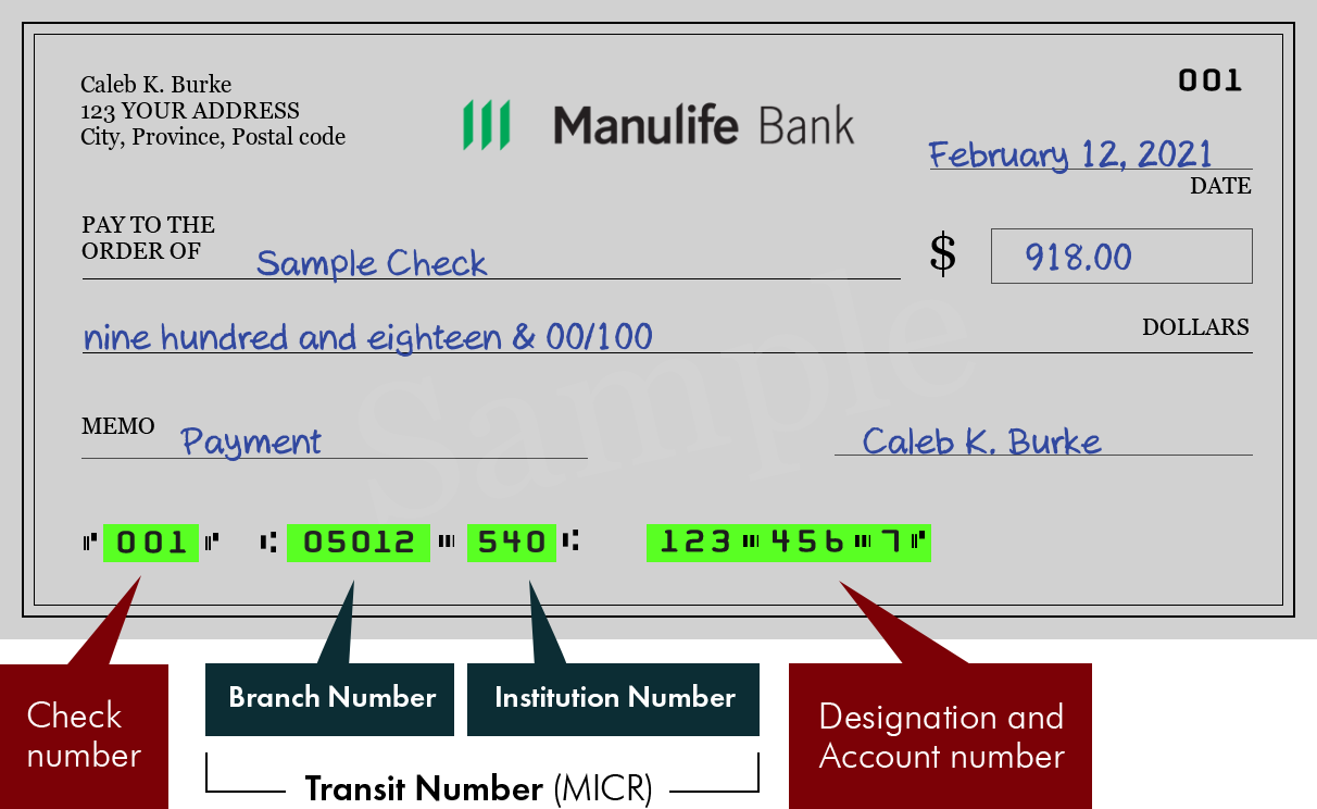 05012-540 — Transit Number for the Manulife Bank Of Canada in Waterloo