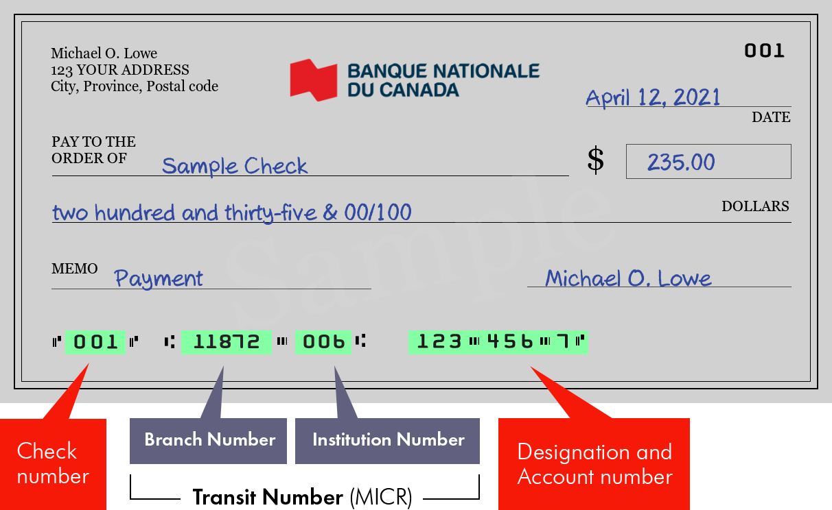 000611872 — Routing Number for the Banque Nationale Du Canada in Montreal