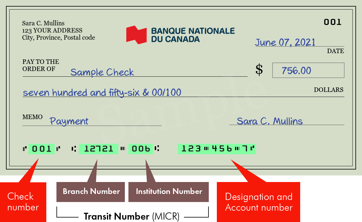 12721-006 — Transit Number for the Banque Nationale Du Canada in Levis