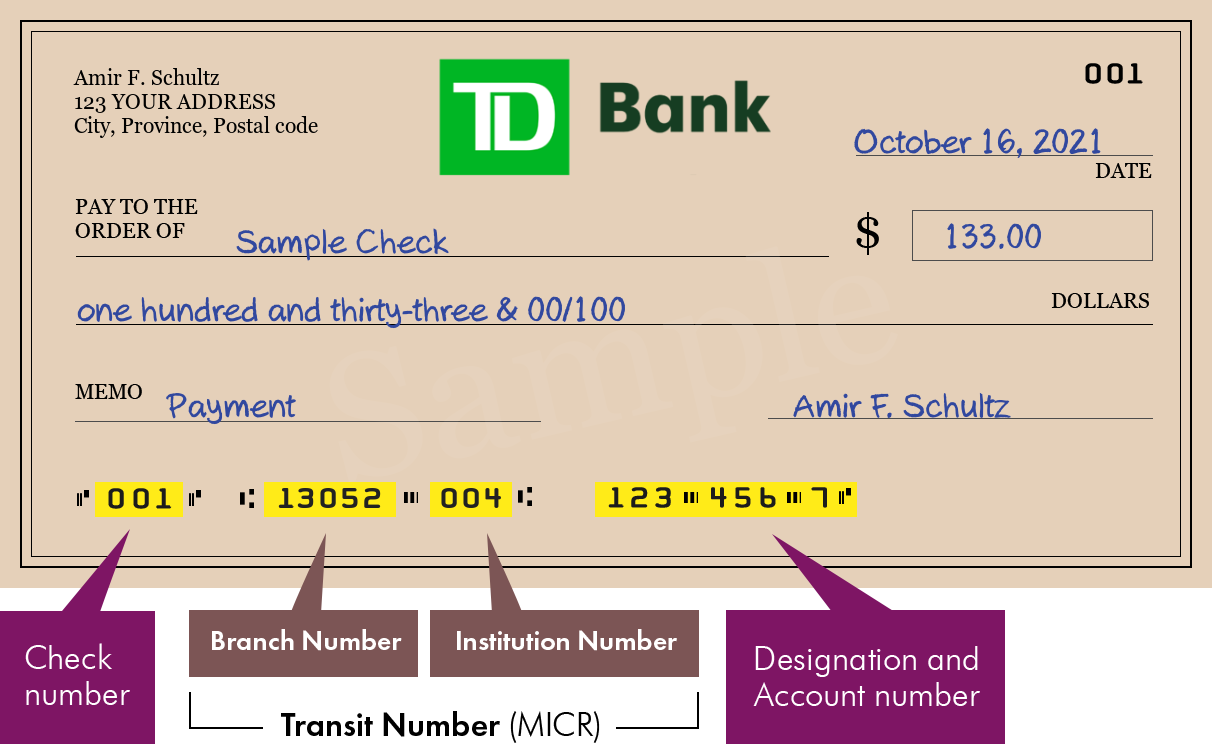 13052-004 — Transit Number for the The Toronto-dominion Bank in Mississauga