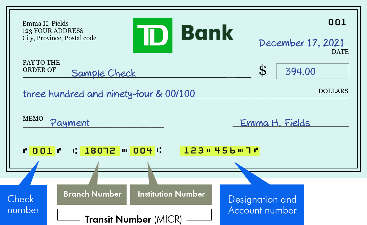 18072-004 — Transit Number for the The Toronto-dominion Bank in Ajax