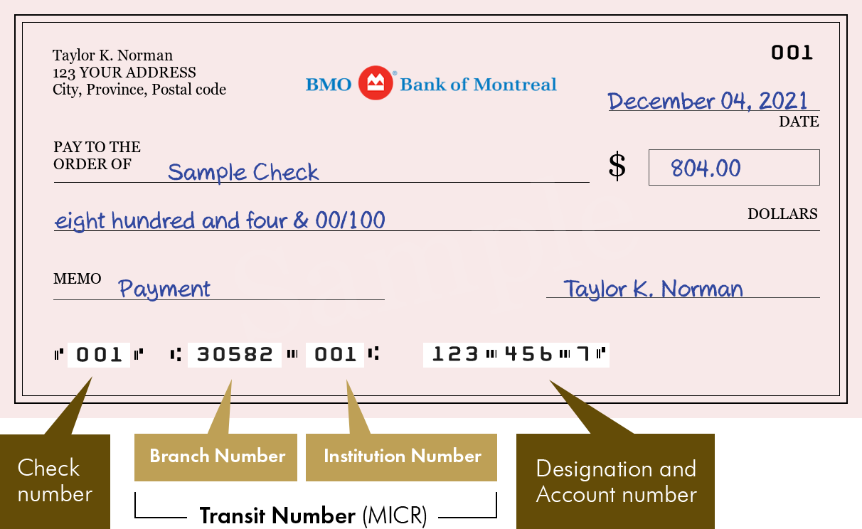 000130582 — Routing Number for the Bank Of Montreal in Kitchener