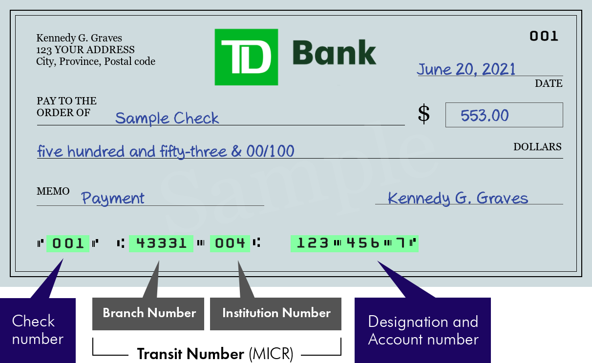 43331-004 — Transit Number for the The Toronto-dominion Bank in Saint ...