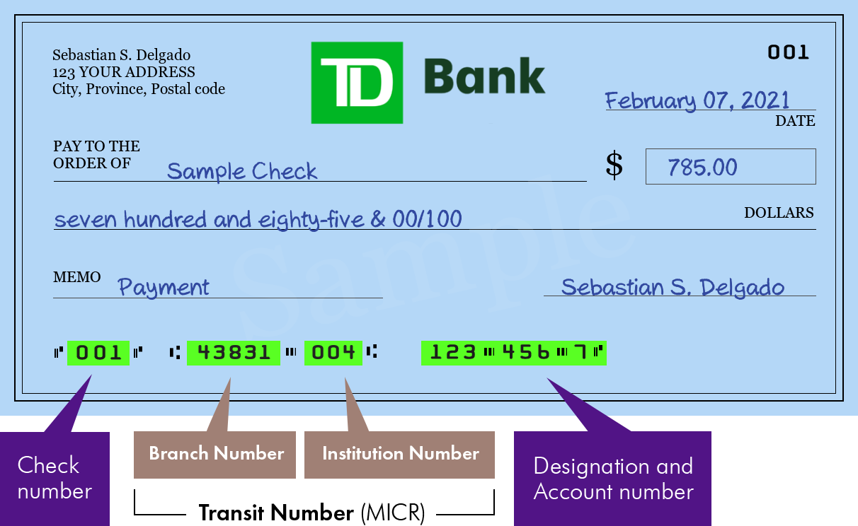 43831-004 — Transit Number for the The Toronto-dominion Bank in Sainte ...