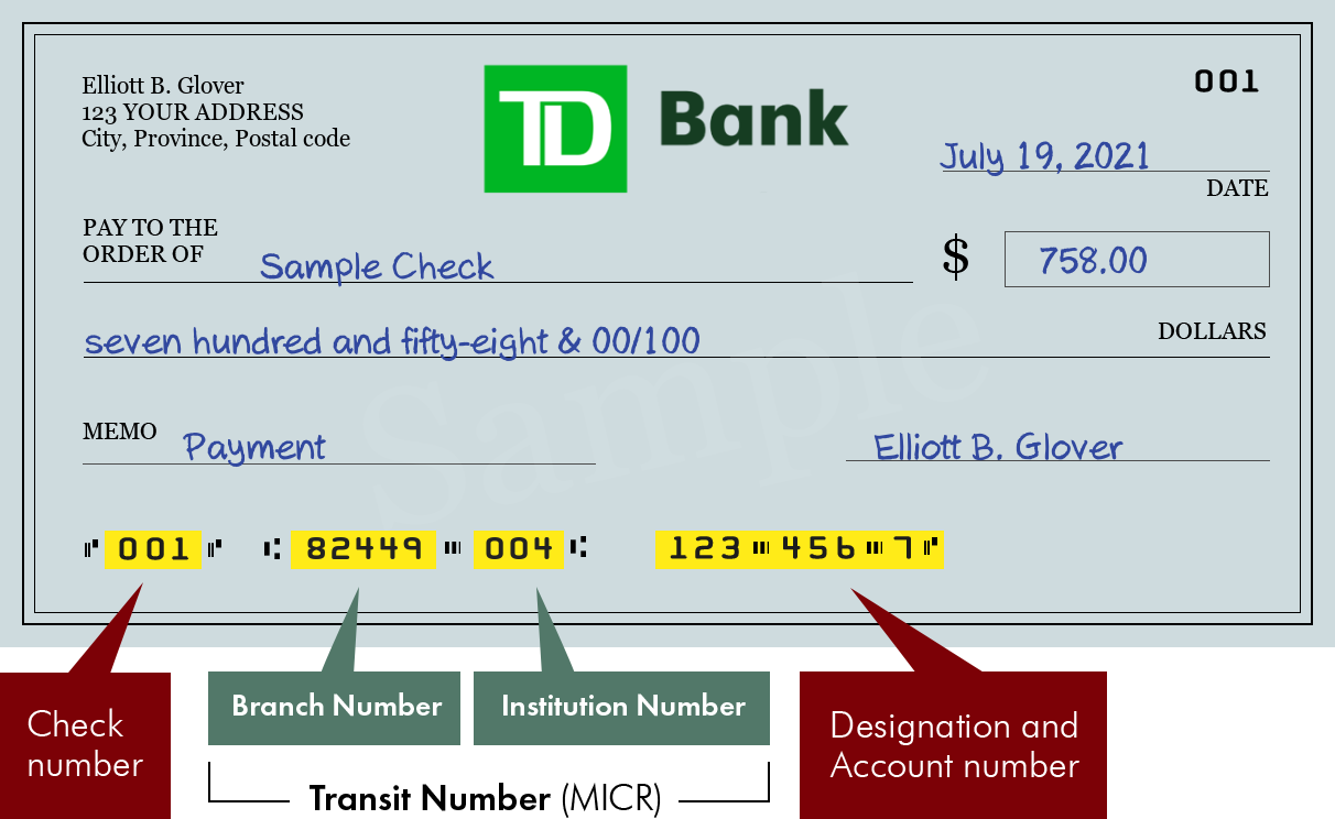 82449-004 — Transit Number for the The Toronto-dominion Bank in Edmonton