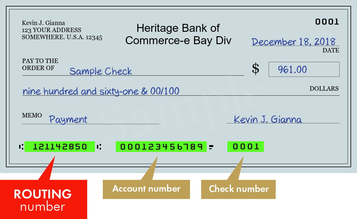 Heritage Bank of Commerce-e Bay Div - search routing numbers, addresses and phones of branches