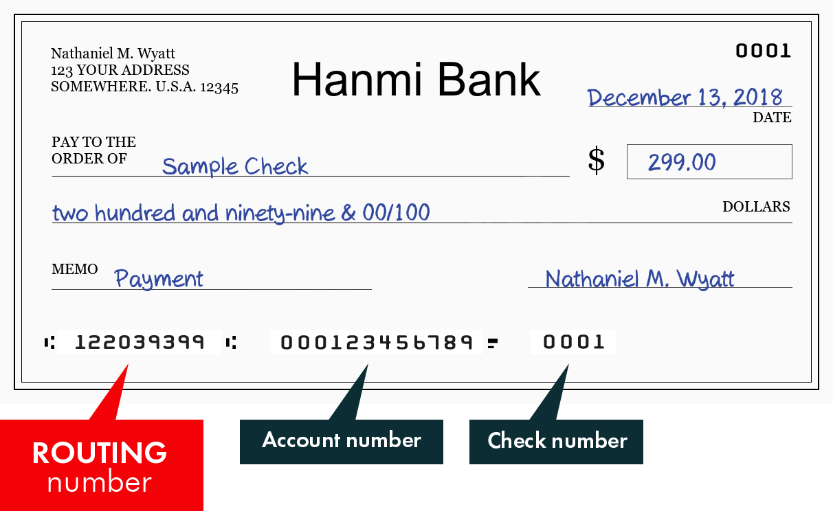 122039399 — Routing Number of Hanmi Bank in Los Angeles