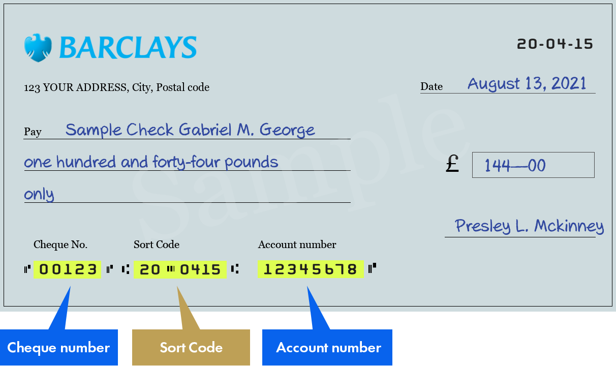Sort Code 200415 of Barclays Bank plc in Northampton