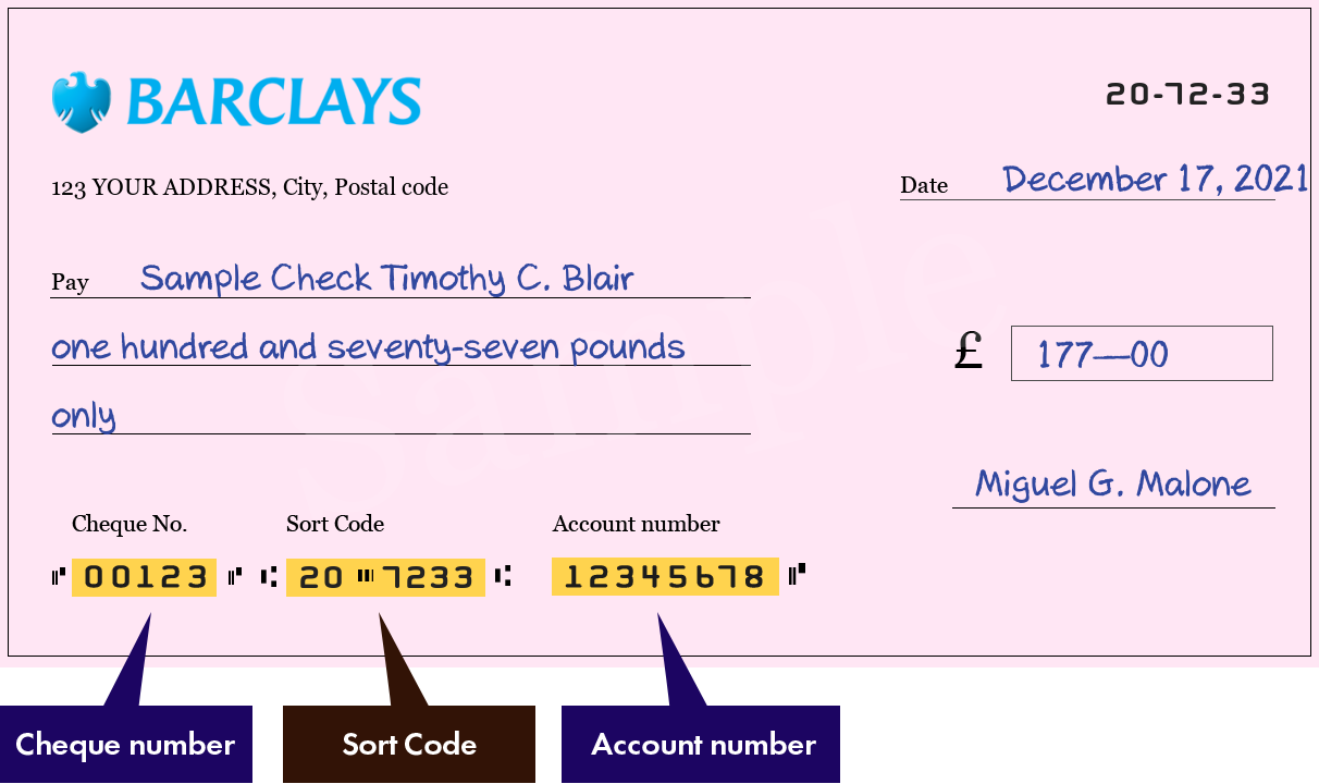 Sort Code 207233 of Barclays Bank plc in Leicester